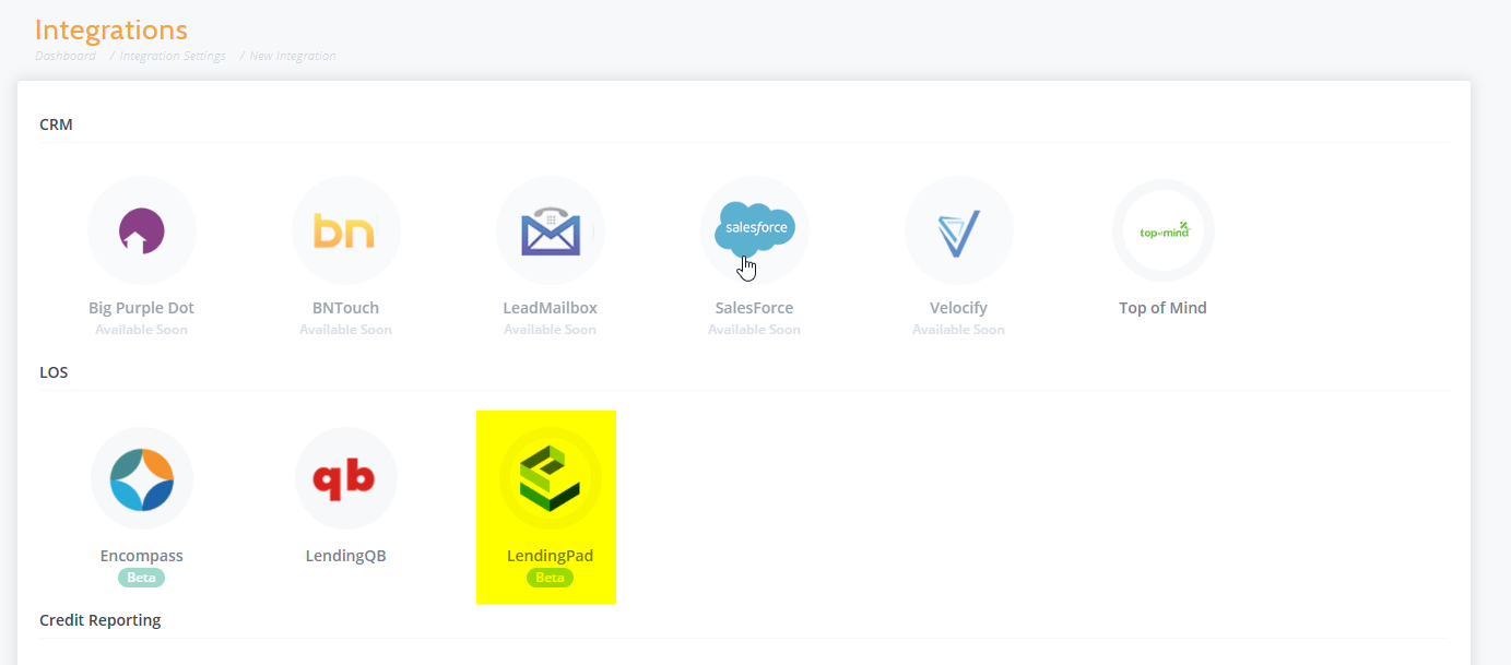 Integrate LendingPad